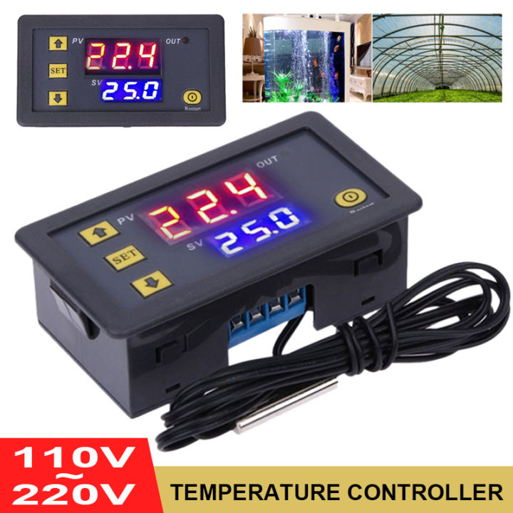 LED display thermostat W3230 DC 12V 24V AC 110V-220V 20A heating/cooling control instrument ...