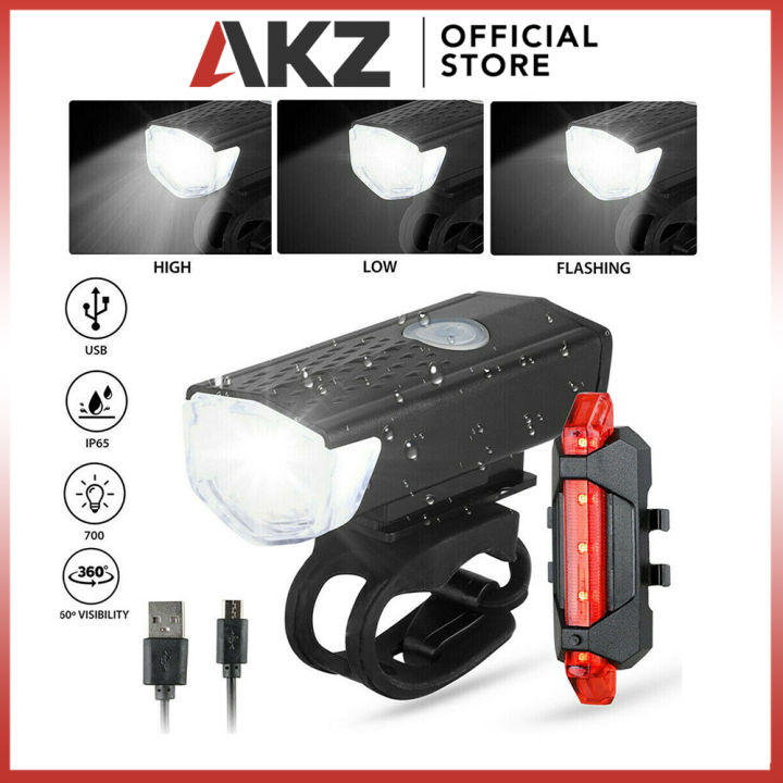 AKZ Rechargeable Cycle Bicycle Bike Head Front Light Rear Tail LED Lamp ...
