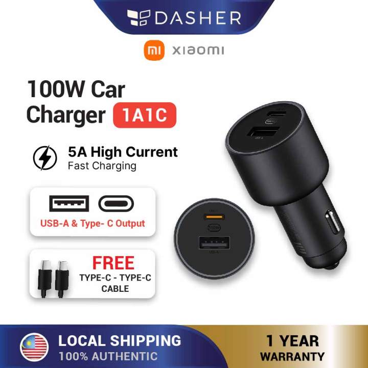 【NEW】Xiaomi Mi 100W Car Charger 1A1C Dual Output USB-A Type-C Super ...