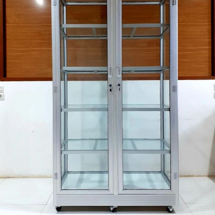 Lemari Etalase Serbaguna Silver 100x50 + Roda Kaca Putih Polos ...