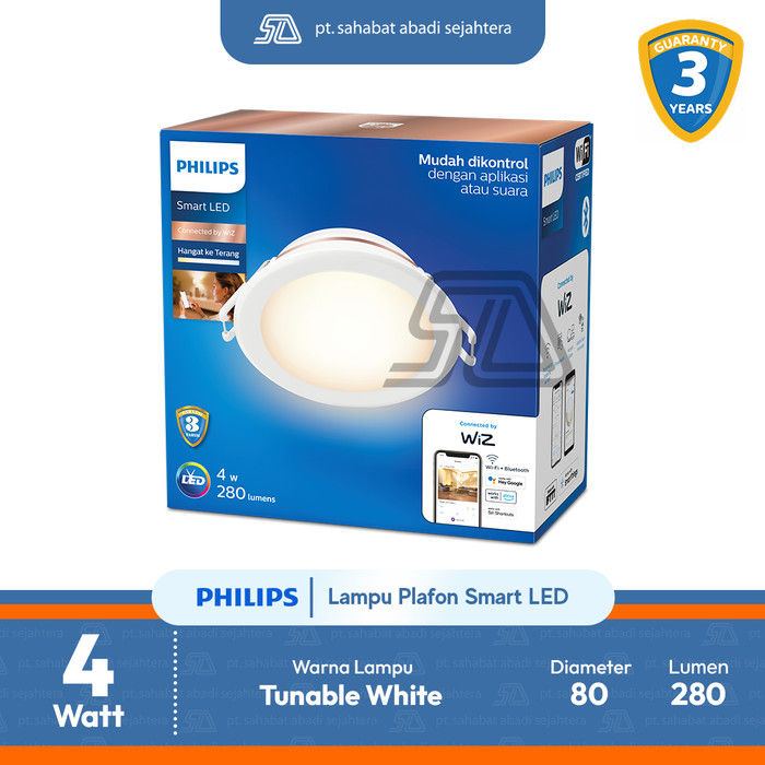 Philips Lampu LED Downlight Plafon Smart wifi 4W 3 Inch Putih Kuning ...