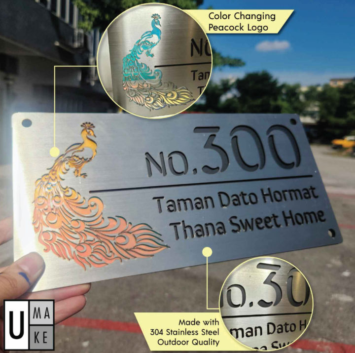 Modern Peacock Stainless Steel House number plate/Rumah Nombor Plat ...