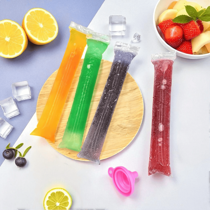 50PCS DIY Ice Popsicle Bag with Funnel Ziplock Clear Disposable Plastic ...