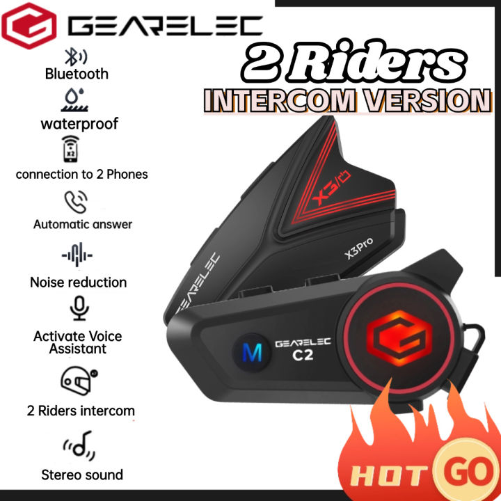 GEARELEC Motorcycle Helmet Headset 2 Riders Intercom Waterproof ...