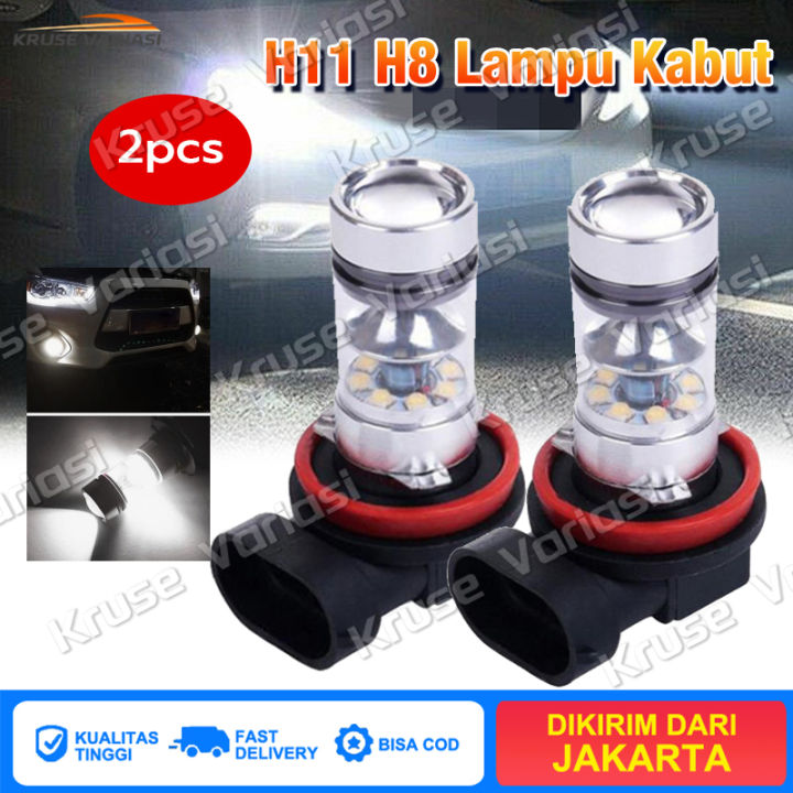 2Pcs Lampu Led Fog Lamp 4300K 6500K Mobil H11 H8 Lampu Kabut Kuning Puith LED 100W 1500LM Super ...