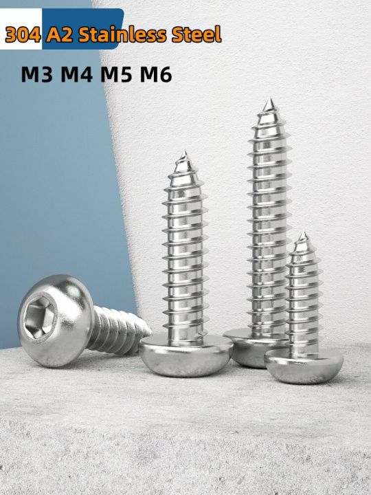 5/10/20Pcs M3 M4 M5 M6 304 A2 Stainless Steel Allen Hexagon Hex Socket Button Round Head Self ...