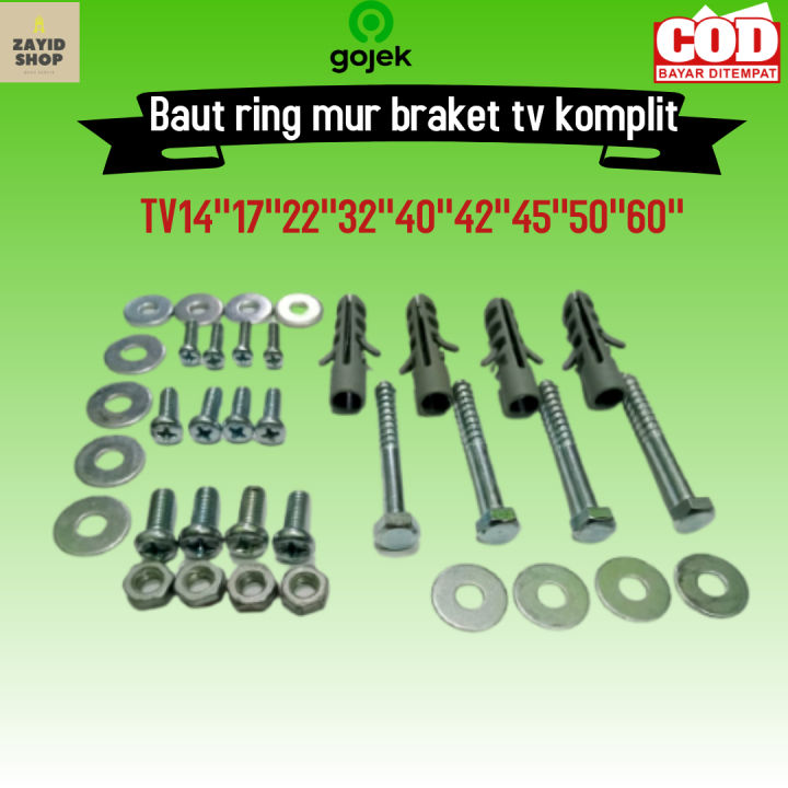 Baut mur Bracket tv LED dan LCD lengkap 14Inchi Sampai 43 inchi ...