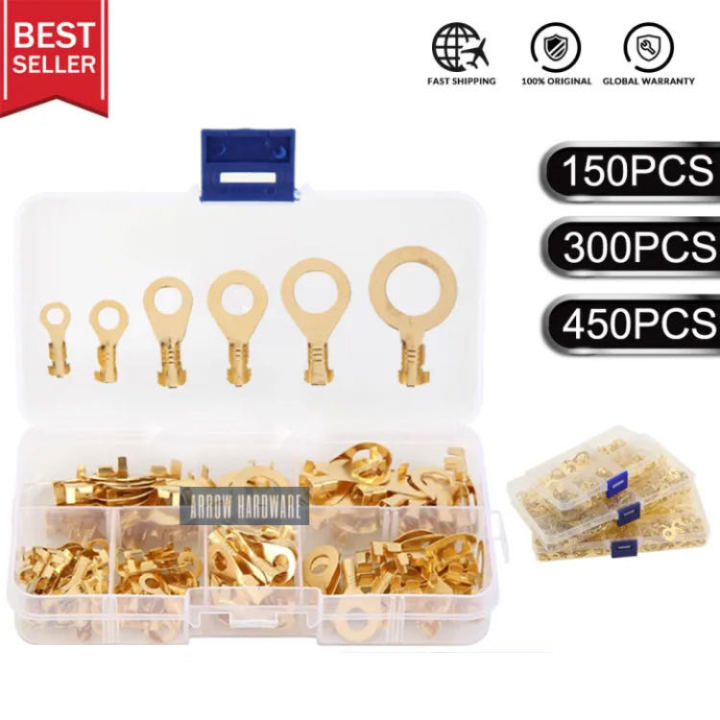 150/300/450/540PCS M3-M10 Ring Lugs Eyes Copper Crimp Terminals Cable ...