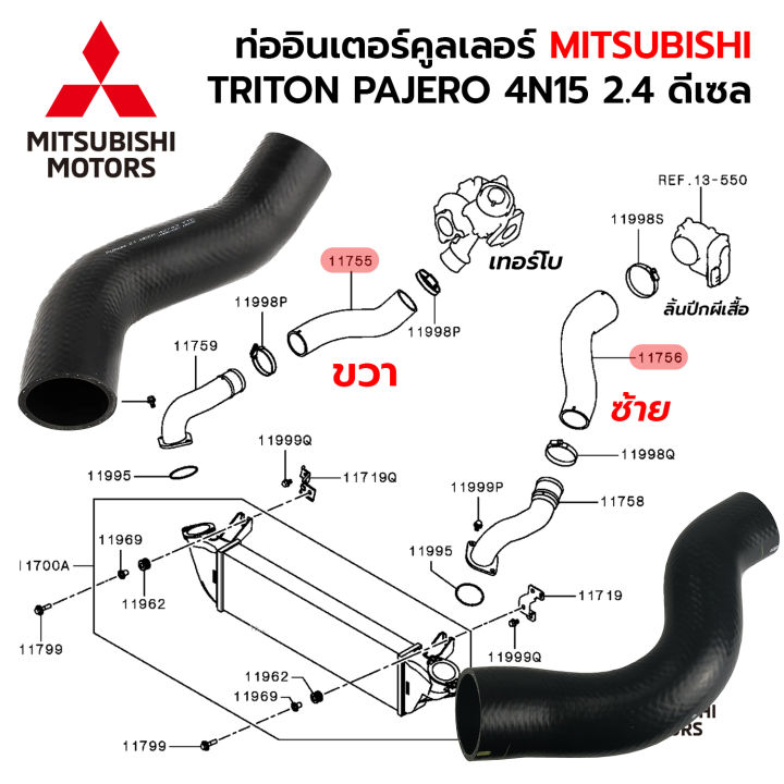 ท่ออินเตอร์คูลเลอร์ MITSUBISHI TRITON, PAJERO (4N15) 2.4 ดีเซล **แท้ ...