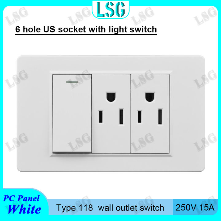 Type 118mm wall switch socket outlet , 6 pin US standard socket with 1 ...
