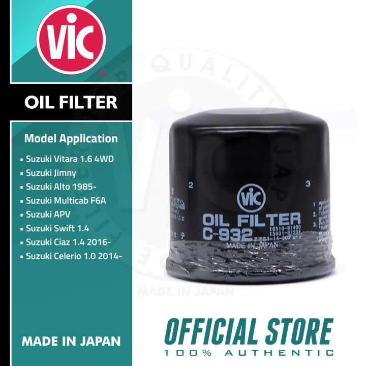VIC Oil Filter C-932 for Toyota Wigo, Avanza, Rush, Suzuki Alto, APV ...