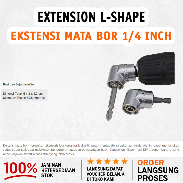 Extension L-Shape - Hex Bit Socket Ekstensi Mata Bor 1/4 Inch - Silver ...