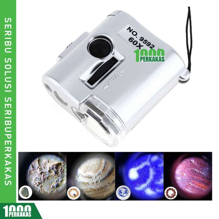 1P Mini Mikroskop LED UV 60X / Microscope Portable / Kaca Pembesar Cek ...
