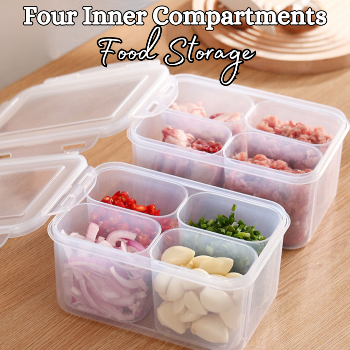 Fridge Organizer Container With Airtight Locking Lid 4 Removable Inner ...