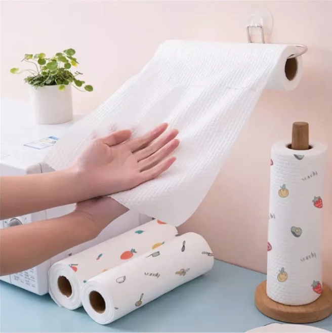 50pcs/Roll Disposable Clean Lazy Rag Paper Kitchen Oil Absorbent Paper ...