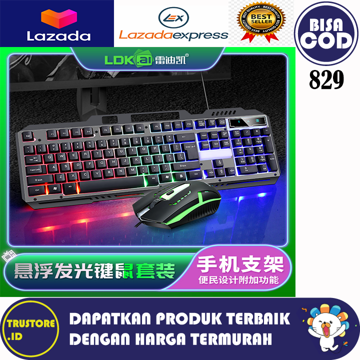 COD LDKAI Gaming Keyboard LED with Mouse - 828 & 829 - hitam | Lazada ...