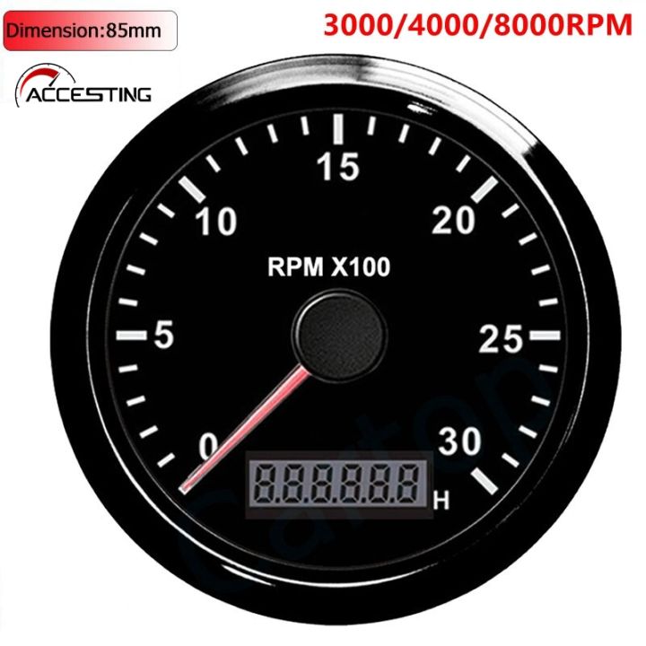 3000/4000/8000 RPM 85mm Tachometer Engine Tacho Gauge With LCD Hour ...