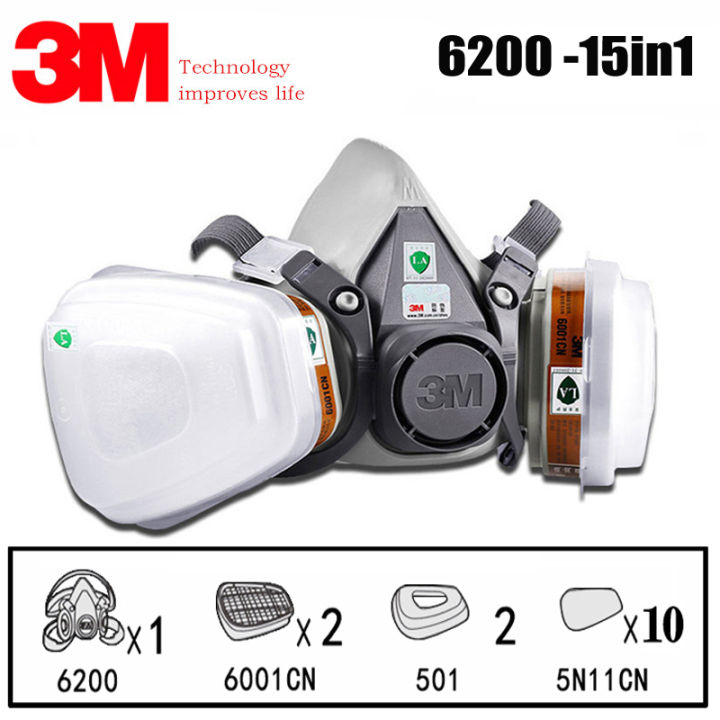 15 In 1 3M 6200 Dust Gas Filter Respirator Suit Dual Carbon Filter ...