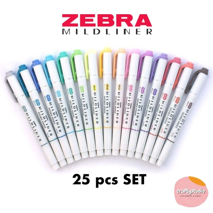 (10-25 pcs SET) Zebra Mildliner Highlighter, Double Sided Highlighter ...
