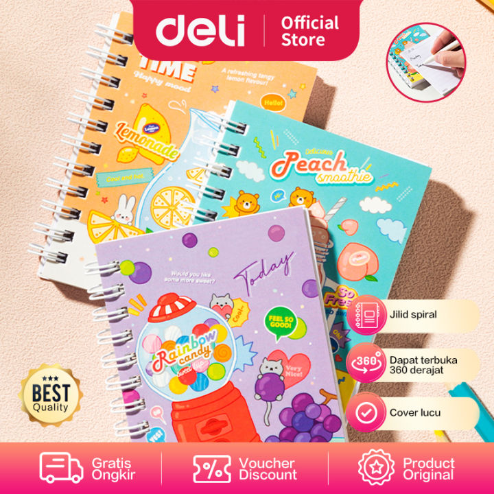 Deli Spiral Notebook / Buku Tulis / Buku Catatan Mini A7 60 80 Lembar ...