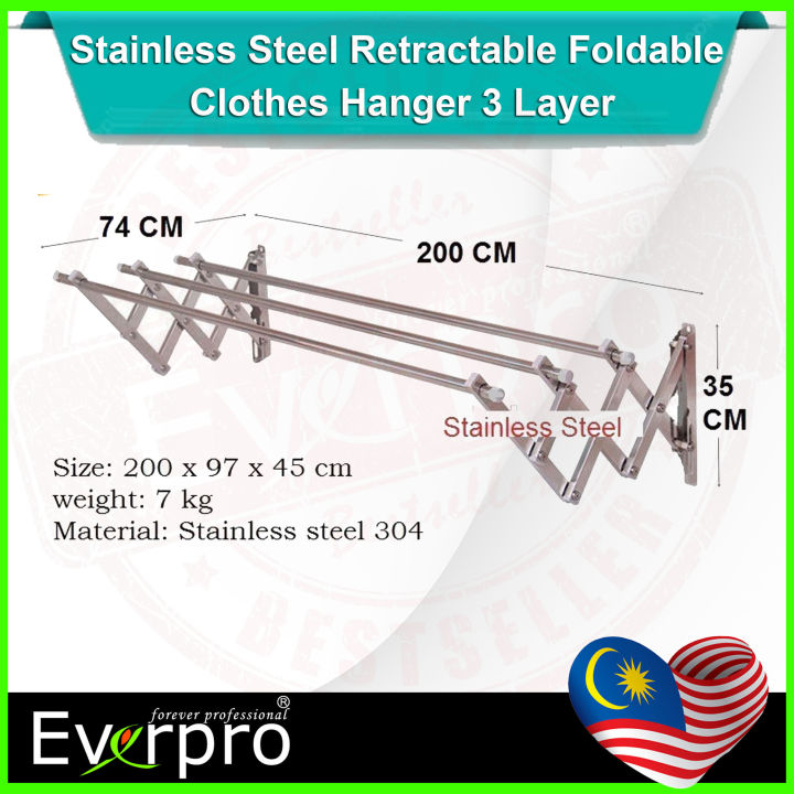 Retractable Foldable Stainless Steel Clothes Hanger Rack 3 Layer | Lazada