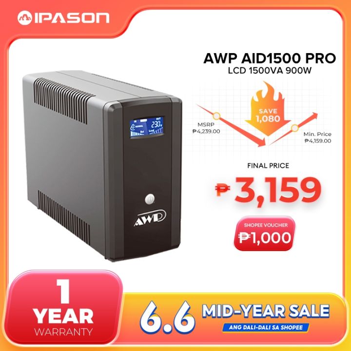 COD Ipason AWP AID1500 Pro LCD 900W-1500VA UPS with AVR Uninterruptible ...