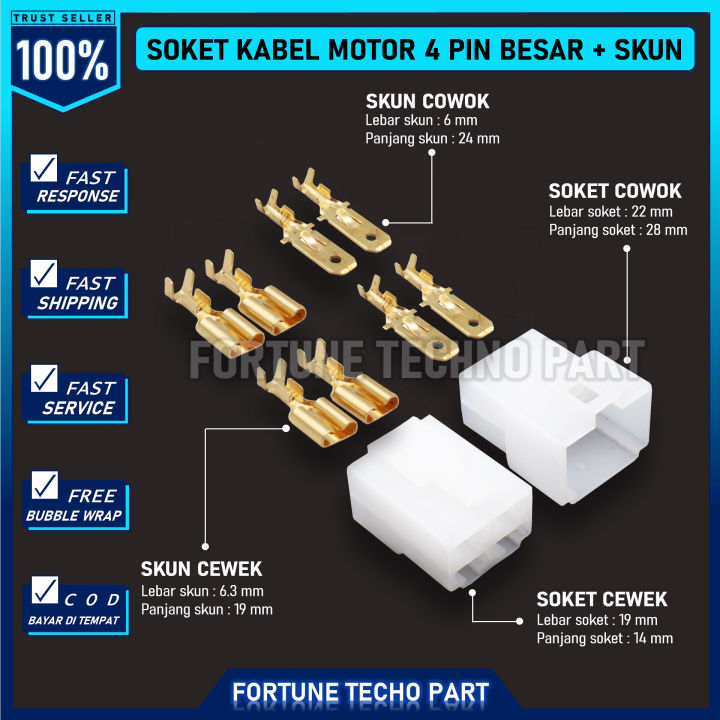 PAKET 10 SET Socket 4 Pin Besar + Skun / Soket Motor / Konektor Motor ...