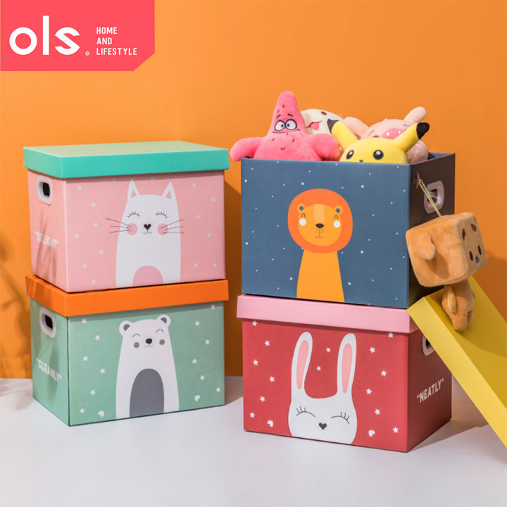 OLS Foldable Kids Toys Stuffed Toys Organizer Box Books Cartoon Storage ...