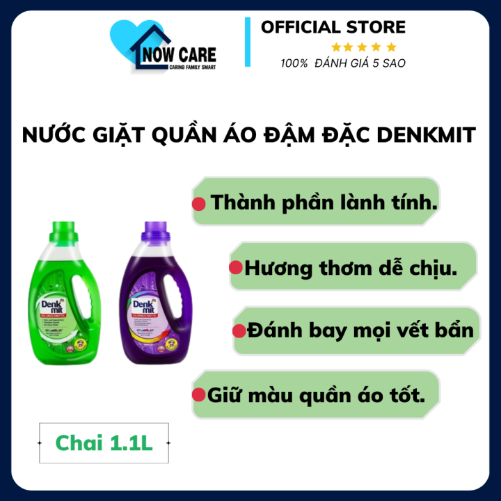 Nước giặt quần áo đậm đặc Denmik 1.1L (màu tím - áo màu, màu xanh - áo ...