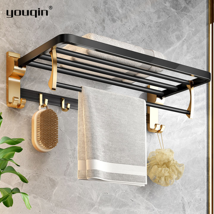 youqin Folding Bathroom Shelf Wall-Mounted Luxury Gold Rack for Bath ...
