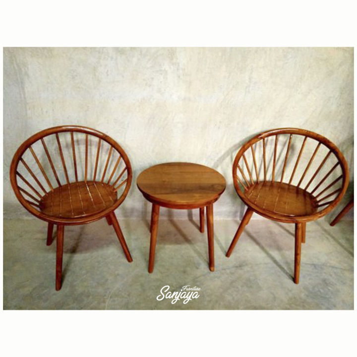 KURSI TERAS JATI MINIMALIS MODEL KURSI UNIK BENTUK VELG RODA | Lazada ...