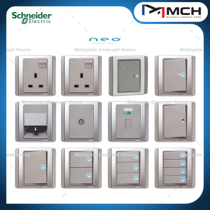 SCHNEIDER NEO SERIES GREYSILVER LED SWITCHES & SOCKETS [FULL RANGE ...