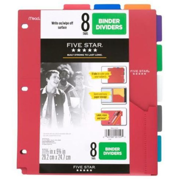 Mead Five Star 8-Tab Binder Dividers with Pocket Multicolor | Lazada PH
