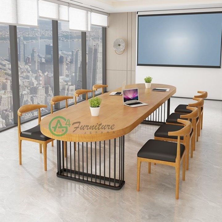 Meja Meeting / Meja Rapat Kantor Oval Minimalis Dengan 8 Kursi | Lazada ...