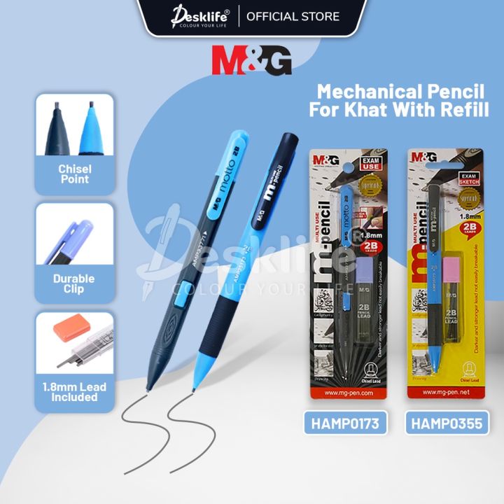 Desklife M&G 1.8mm Mechanical Pencil Khat Pensel Calligraphy Pen + 2B ...