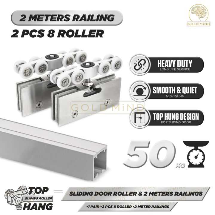 Heavy Duty Top Hang Sliding Glass Door Roller Hung 8 wheels (50kg) : 1 ...