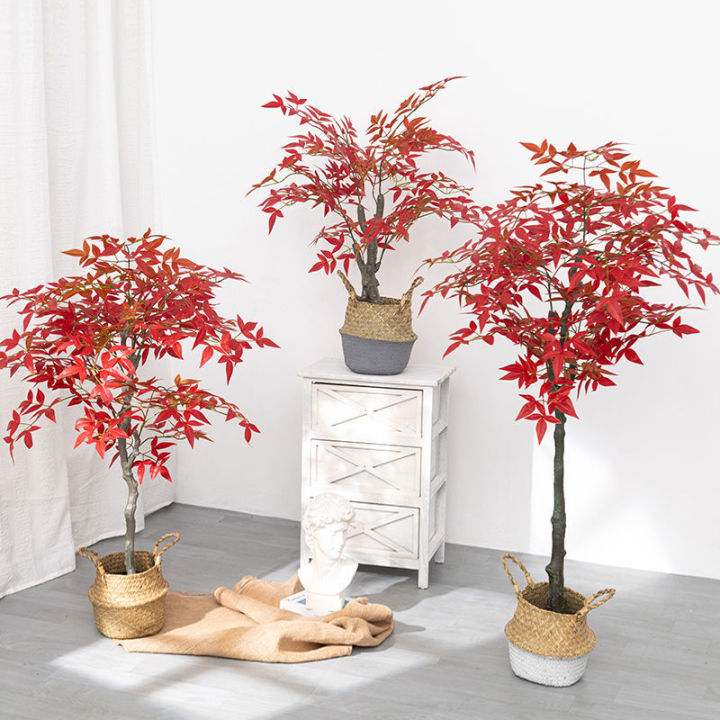 Artificial Green Plant Fake Red Maple Tree Potted Plant Landscape Maple ...