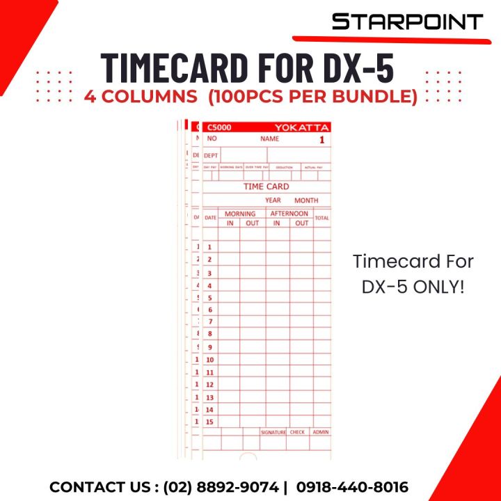 Timecard For DX-5 , 4 columns Timecards , 100pcs Timecard for Dx5 Bundy ...