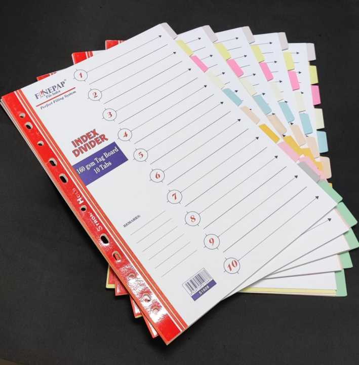 Finepap File Index Divider - 10 Tabs/Colours x 5 Sets ( S1608 ) | Lazada