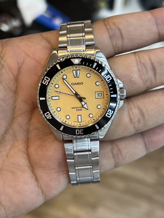 ORIGINAL CASIO Analog Yellow Dial Stainless Steel Ladies Watch MDV-10D ...