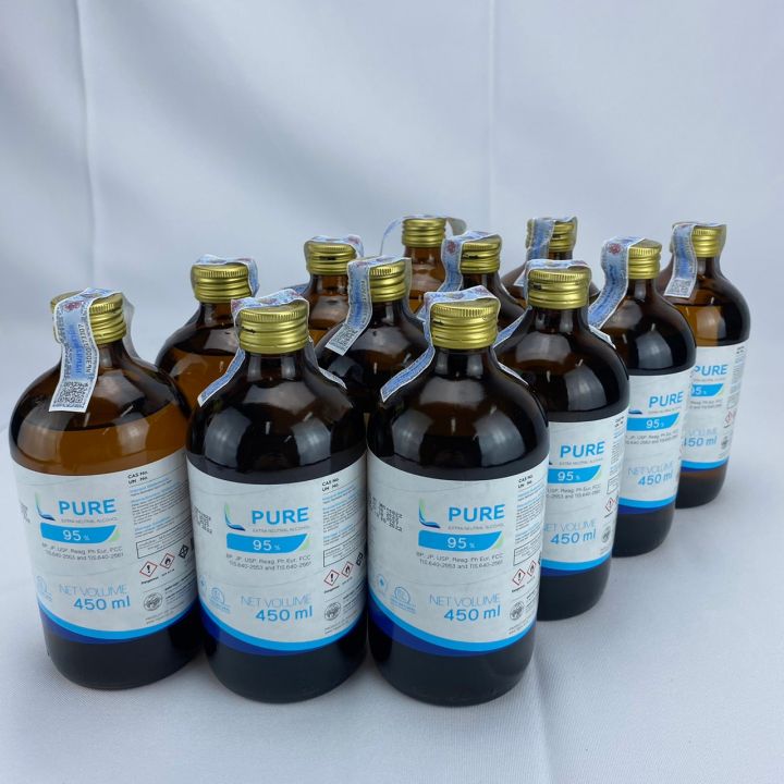 L PURE 95 (ETHYL ALCOHOL 95% - 450 ML) แพ็คละ 6 ขวด/ FOOD GRADE/ สำหรับ คลินิคแพทย์แผนจีนและไทย ...
