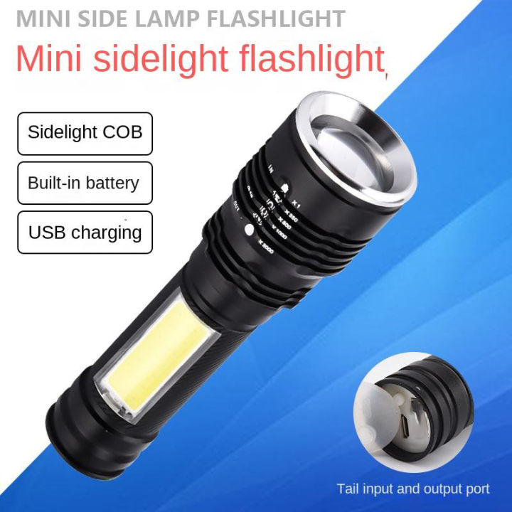 Outdoor strong light LED flashlight Zoom Flashlight USB rechargeable ...