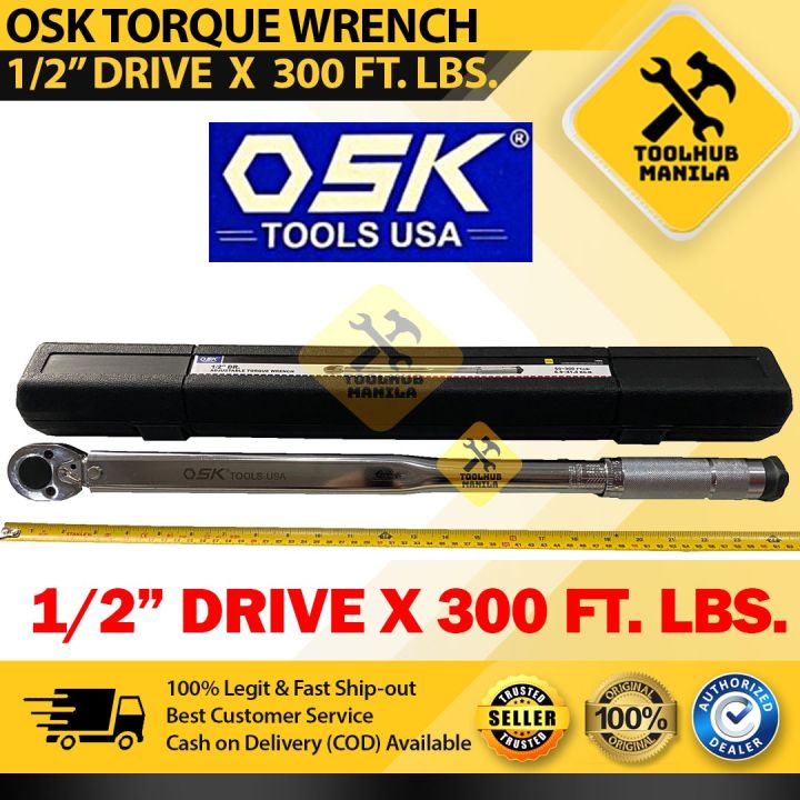 OSK Tools USA Torque Wrench 1/2” Drive x 300 Foot Pounds Click Type 1/2" dr. x 300 ft. lbs ...