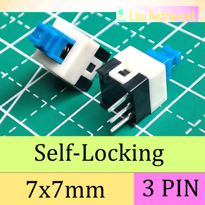 5 BUAH - 7*7mm 7x7mm Self-locking Switch 3 Feet Pin Push Hold Button ...