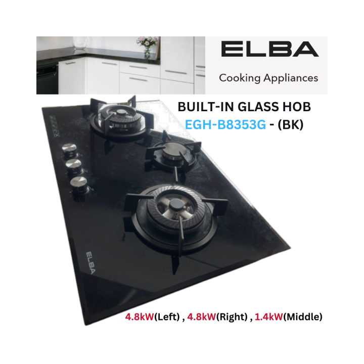 ELBA 3 BURNERS BUILT-IN TEMPERED GLASS GAS HOB EGH-B8353G(BK) | Lazada