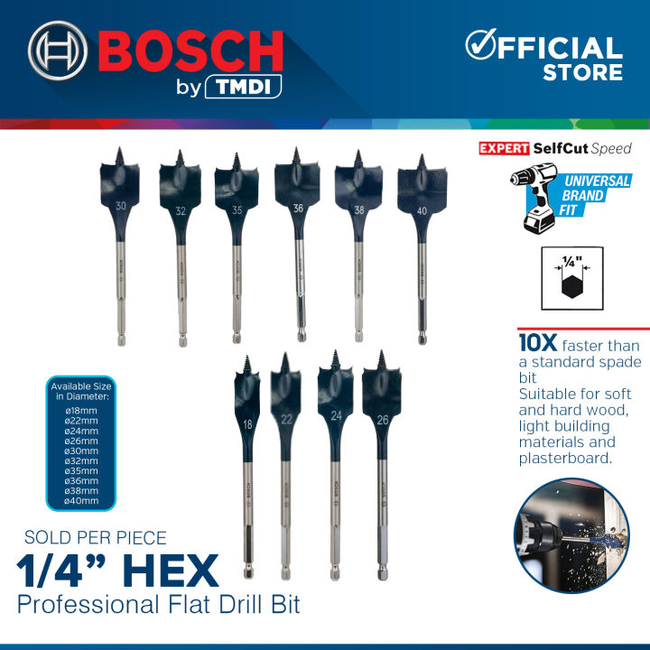 Bosch 152MM Self Cut Speed Flat Wood Spade Drill Bit 1/4" Hex Shank ...