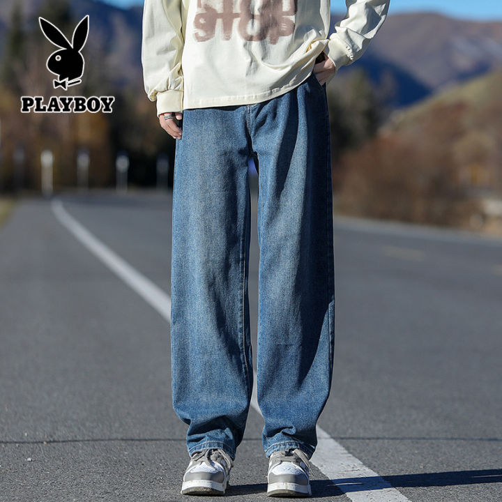 PLAYBOY Versatile men's loose fitting wide leg jeans | Lazada