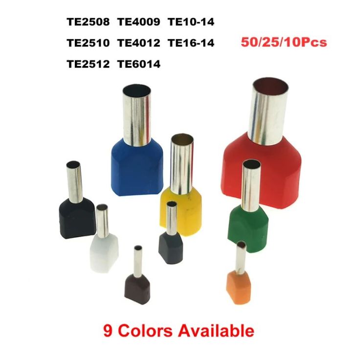 50/25/10Pcs Dual Wire Tube Insutated Cord End Crimp Terminals TE2508 ...