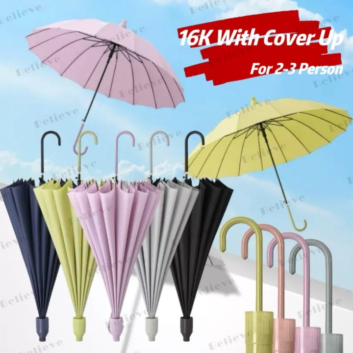 16 ribs golf umbrella with cane double-layer automatic umbrella with ...