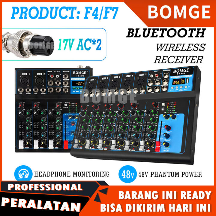 BOMGE F4/F7 Audio Mixer, Mixer Audio 4/7 Channel, Adaptor 17V, MP3/USB Bluetooth / rekaman ...